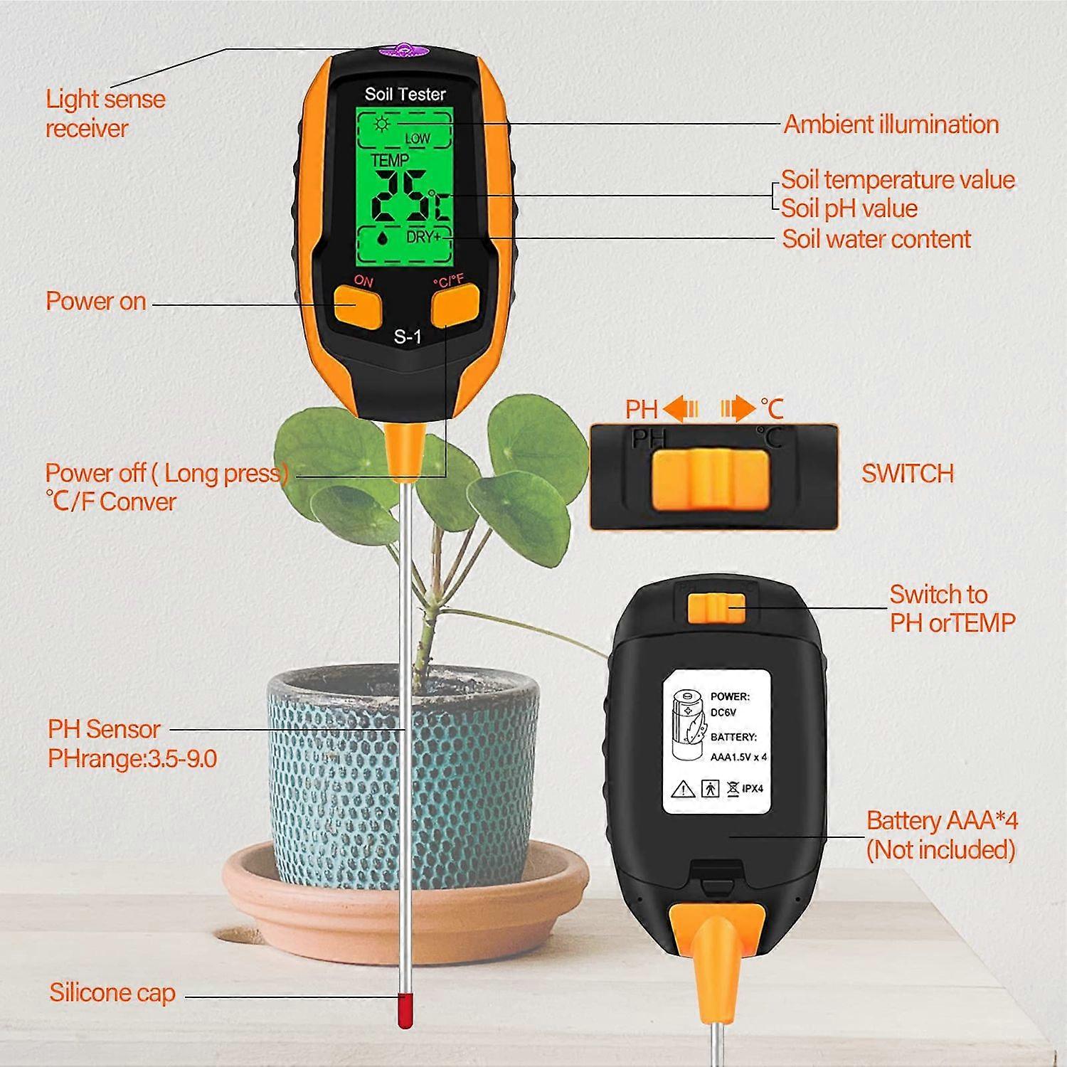2022 Upgraded 4-in-1 Soil Moisture Meter ,Digital Plant Temperature ...