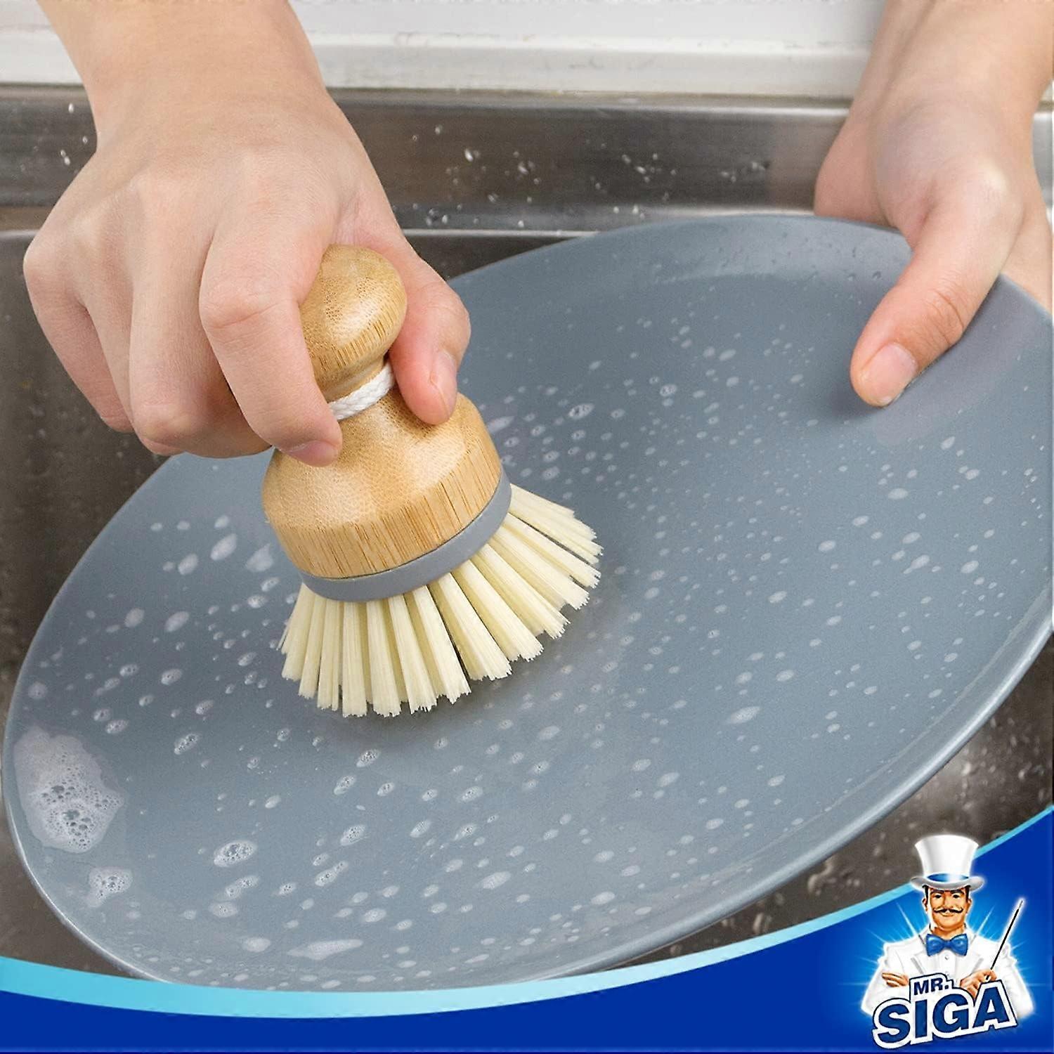 Bamboo Palm Brush, Scrubbing Brush for Cleaning Dishes Flat Pans ...