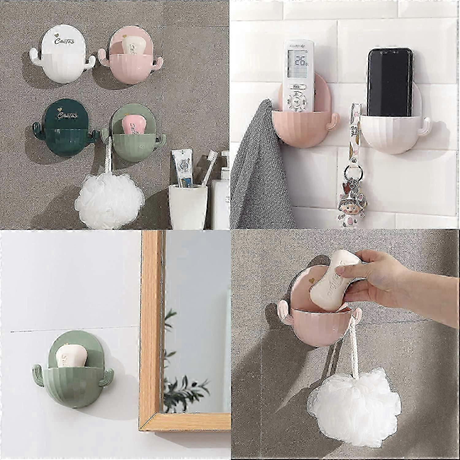 Soap Dish with Drains, Cactus Shaped Soap Holder with Hooks, Easy Dry ...