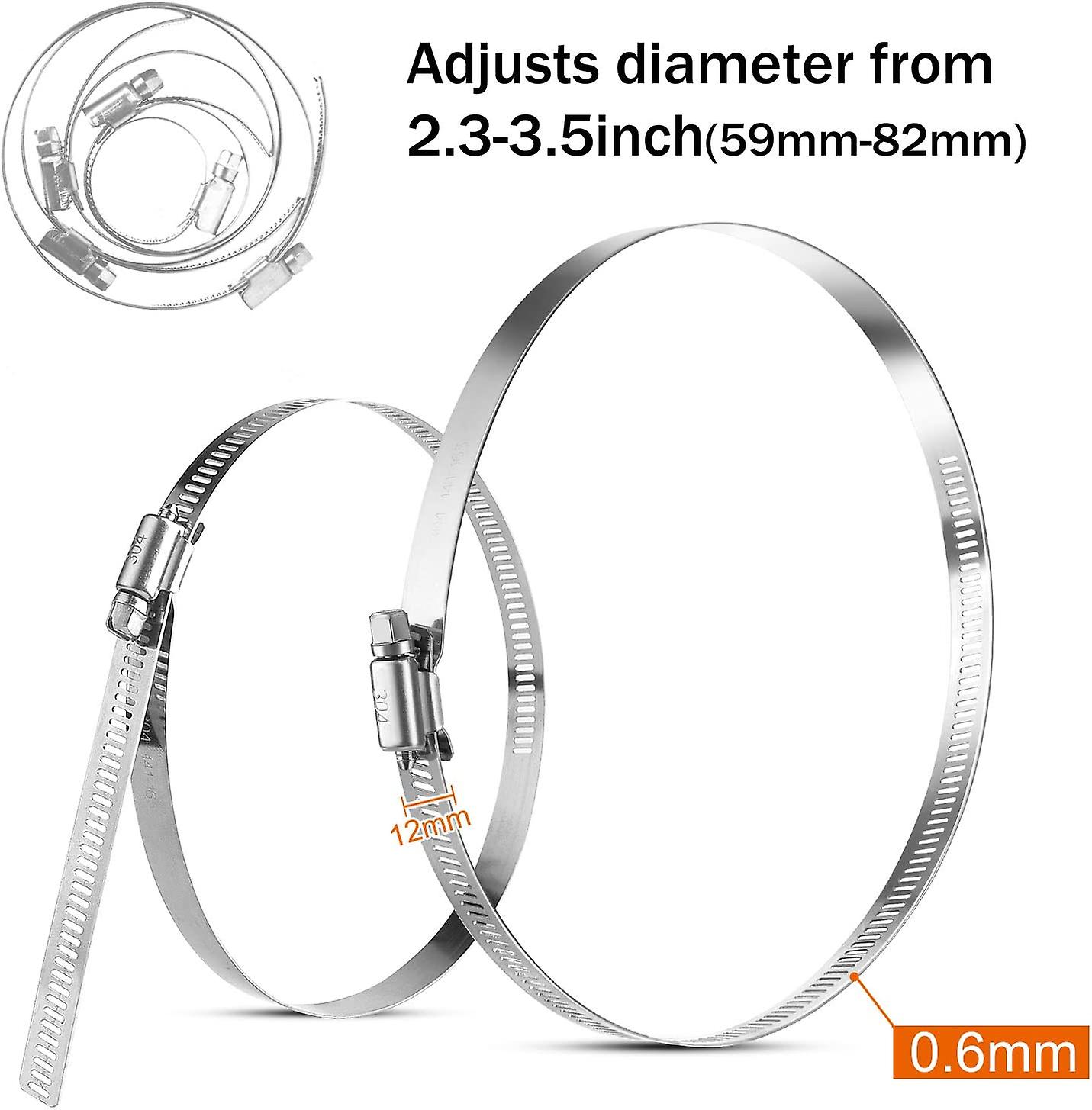 3 Inch Adjustable Hose Clip 304 Stainless Steel Hose Clamps 6 Pack Worm ...