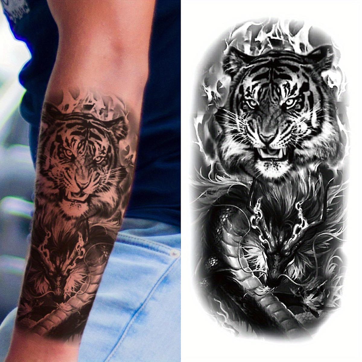 Junge* Half Arm Temporary Tattoo Stickers, Skull Wolf Tiger Bridal ...