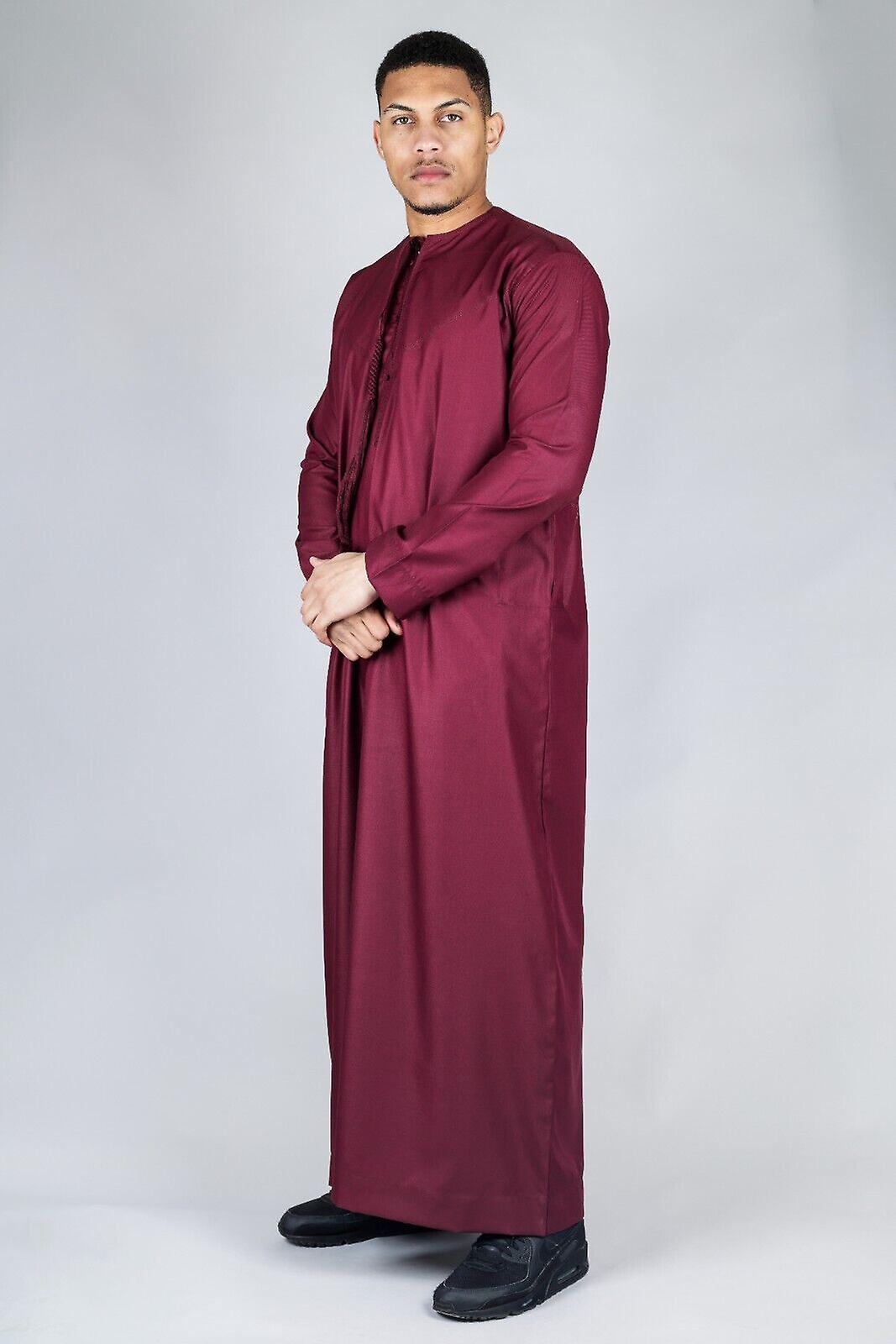 Men's Red Thobe Emirati Islamic Jubba Robe Eid Tassel Regular Fit ...