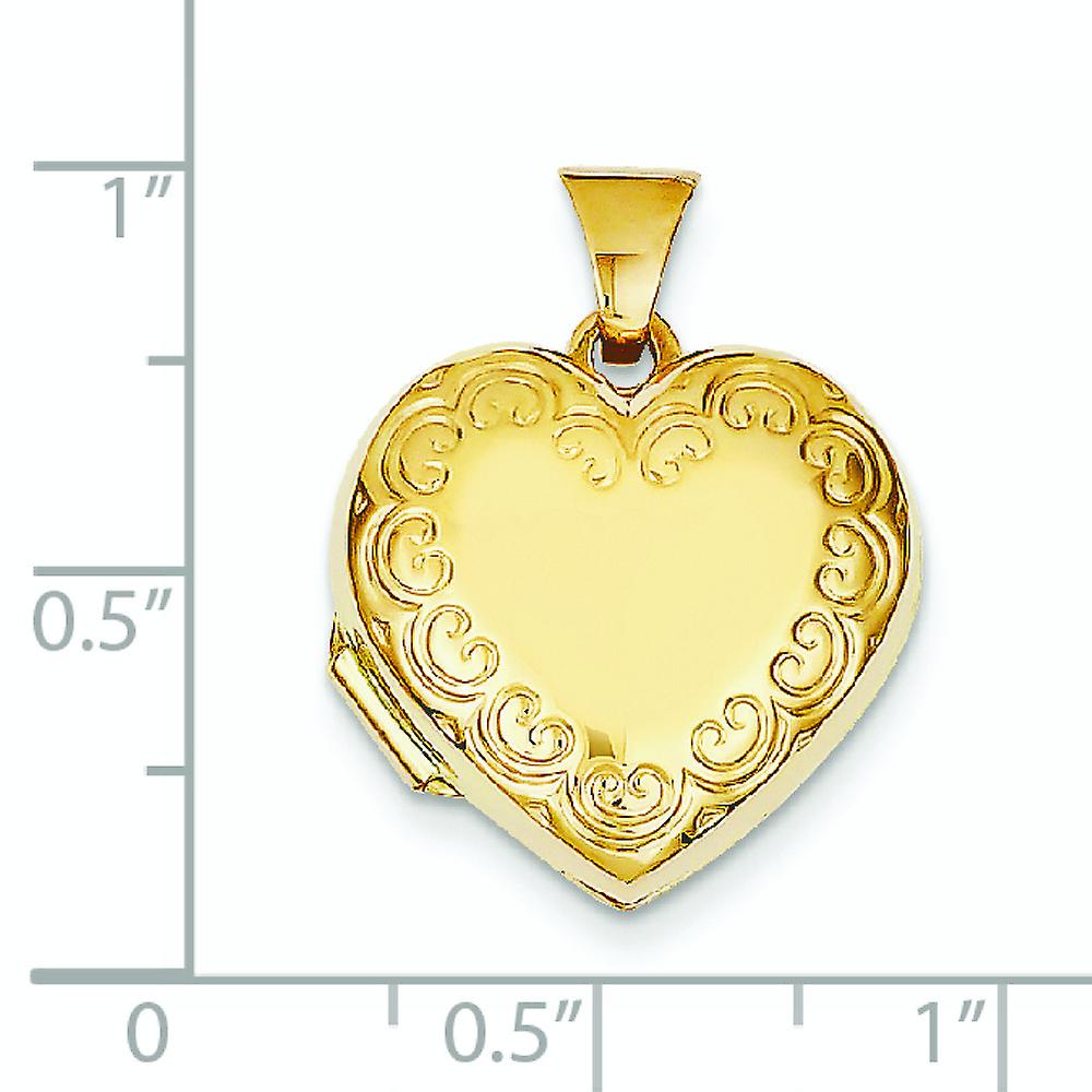 14k Yellow Gold Polished Engravable Holds 2 photos Domed Love Heart ...