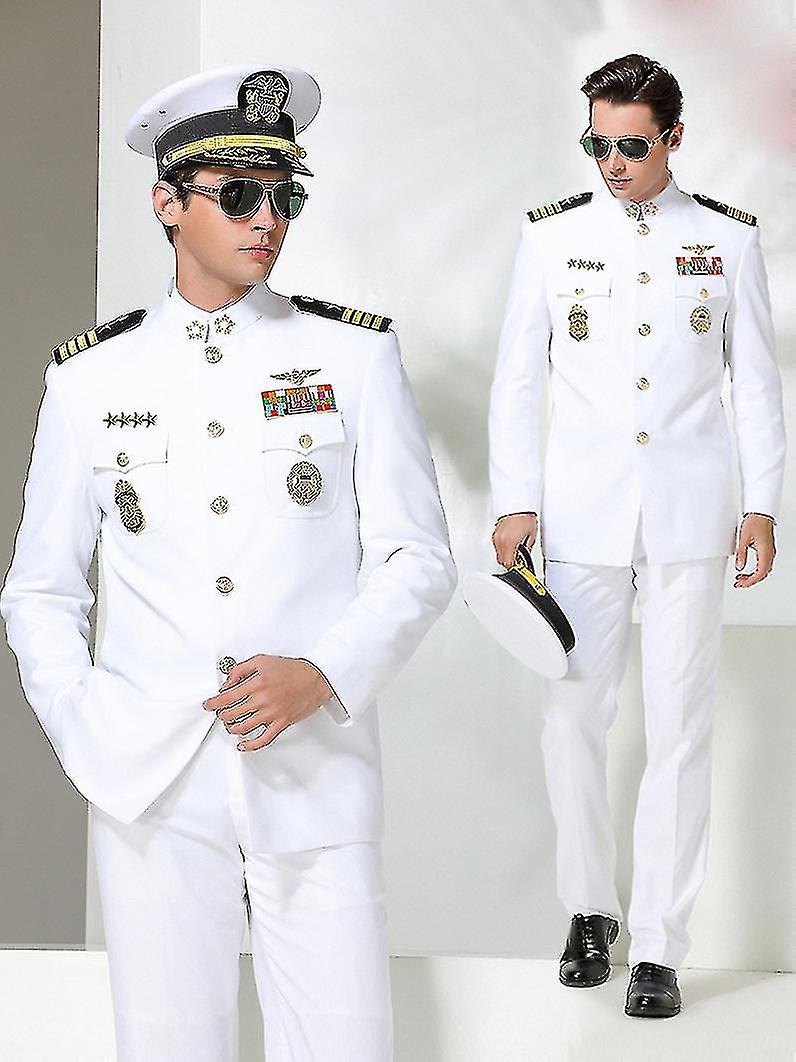 America White Sailor Uniform Set Men Wedding Annual Meeting Evening Hat ...