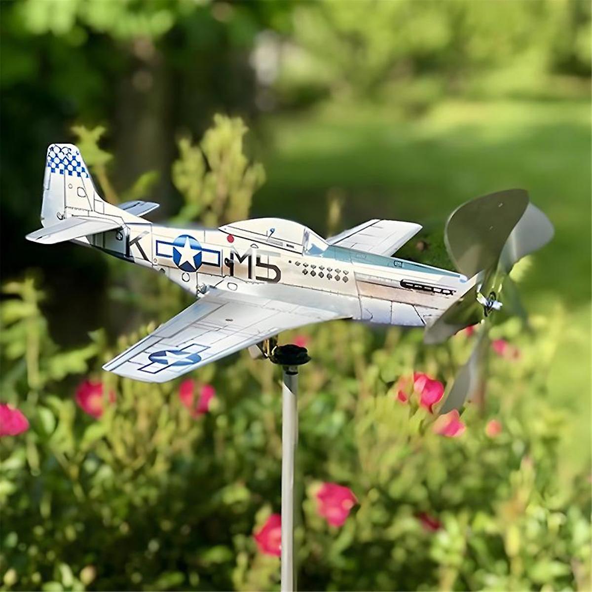 3D Plane Garden Weather Vane Pinwheel Anti- Metal Airplane Plug-in ...