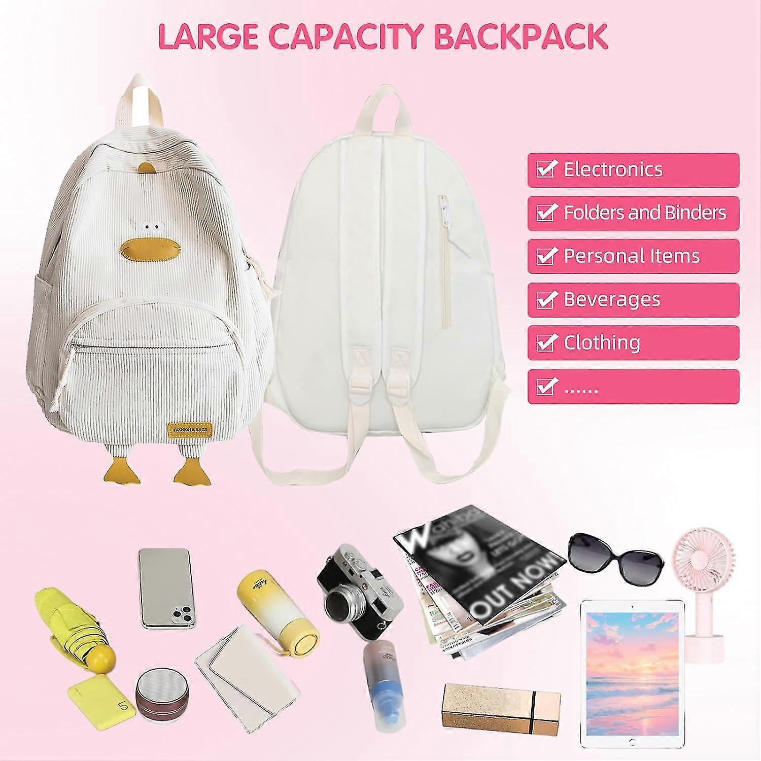 Duck Cute Backpack, Large Capacity Cute Funny Aesthetic Kawaii Corduroy ...