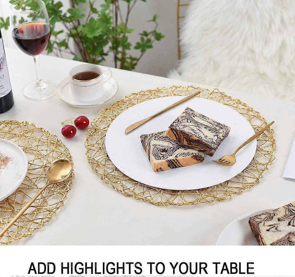 Gold Round Placemats for Dining Table Set of 6 Non-Slip Woven Heat ...