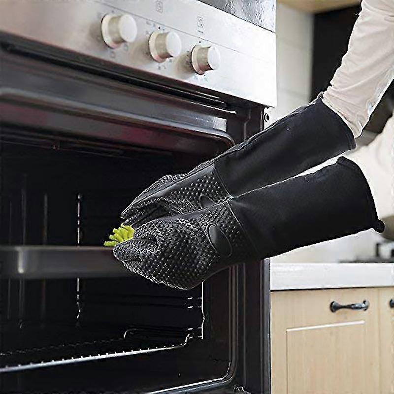 Extra Long Professional Silicone Oven Mitt, Heat Resistant Cooking ...