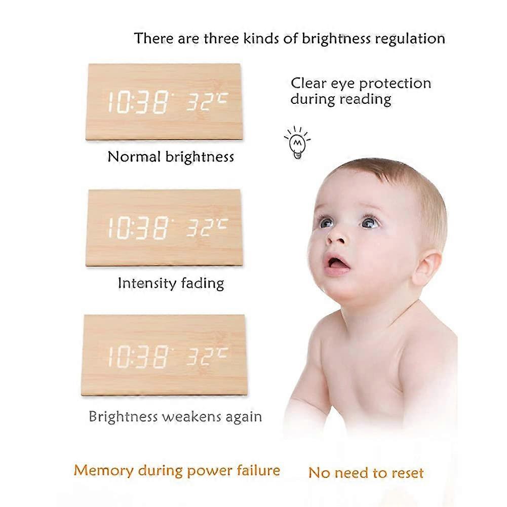 Wooden Digital Alarm Clocks,LED Wood Digital Alarm Table Clock, 12 / 24Hours, Date, Temperature ...