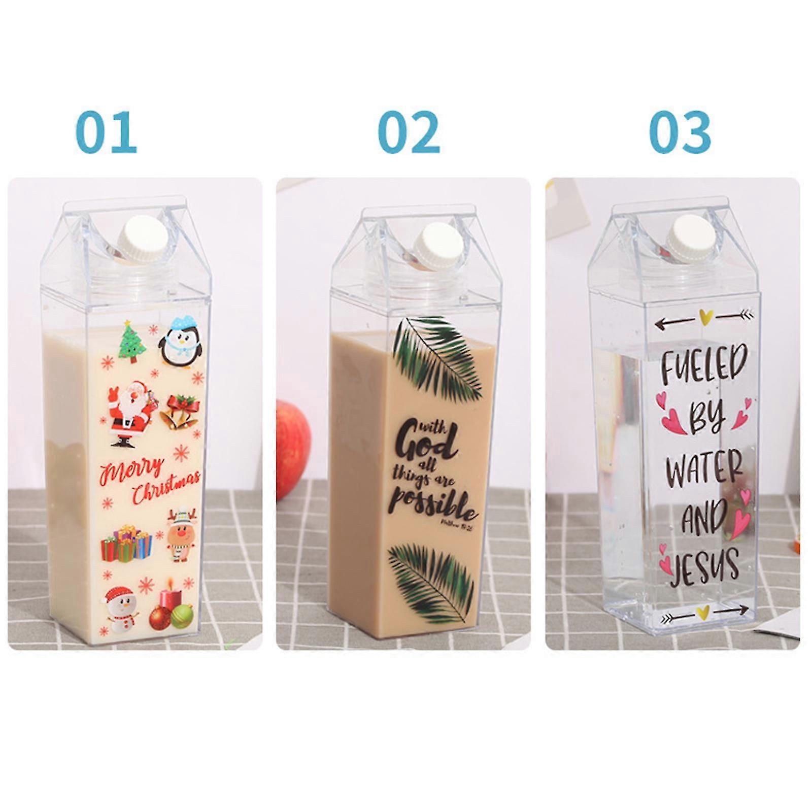 Milk Carton Water Bottle Clear Square Milk Bottles Plastic Leak Proof ...