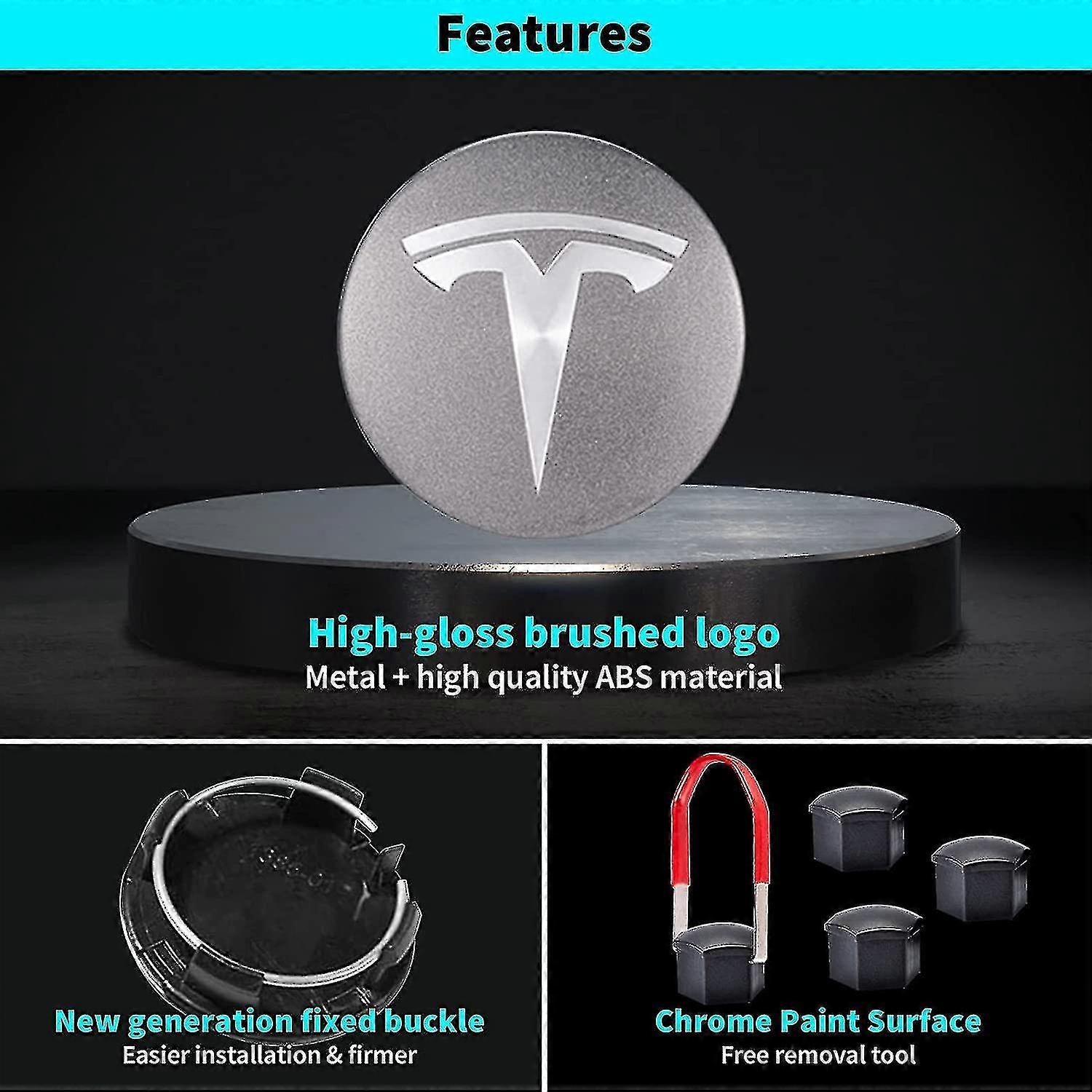 Topfit For Tesla Wheel Cap Kit Center Hub Cap Set Wheel Nut Cover ...