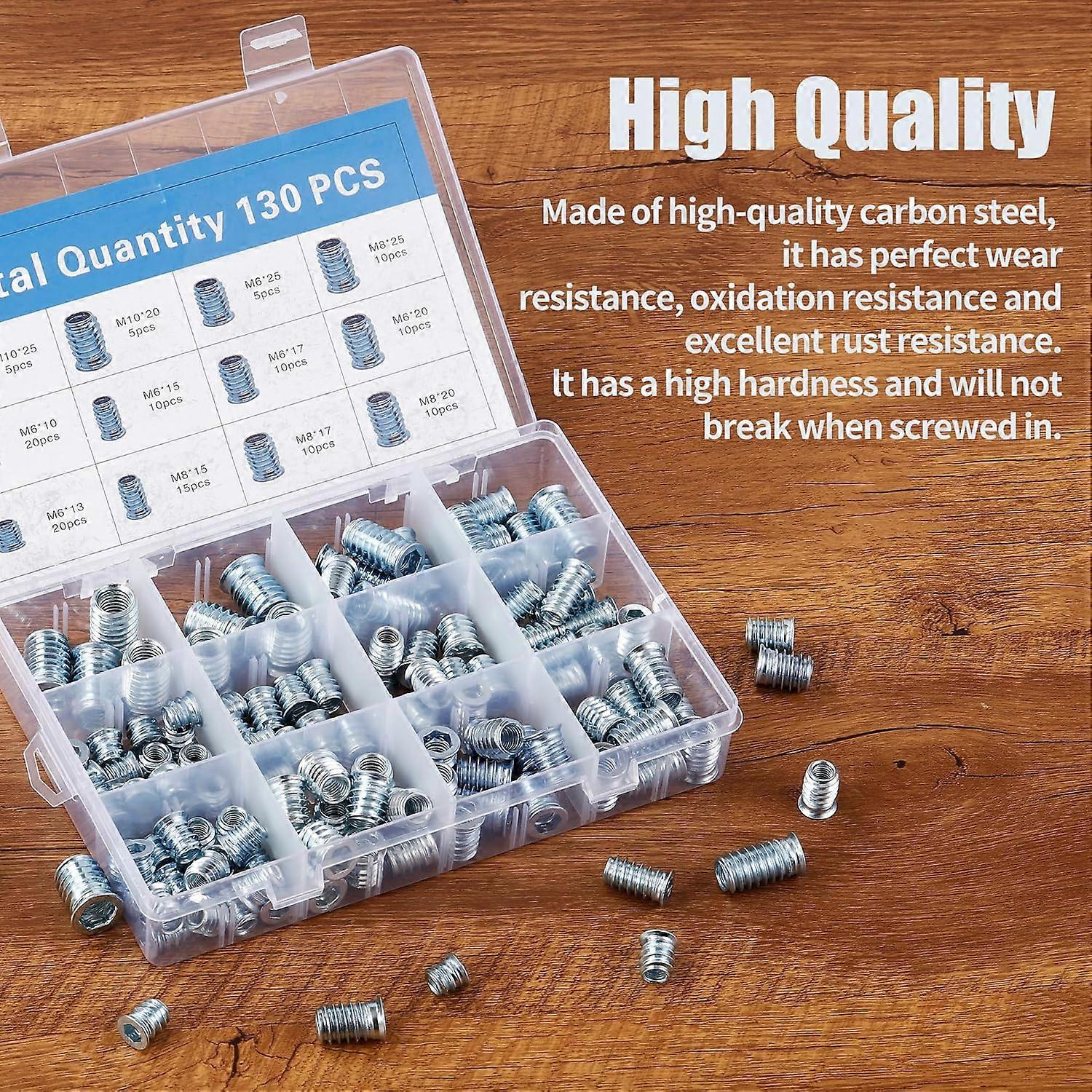 130pcs M6/M8/M10 Threaded Wood Inserts with Sorting Box for Furniture ...