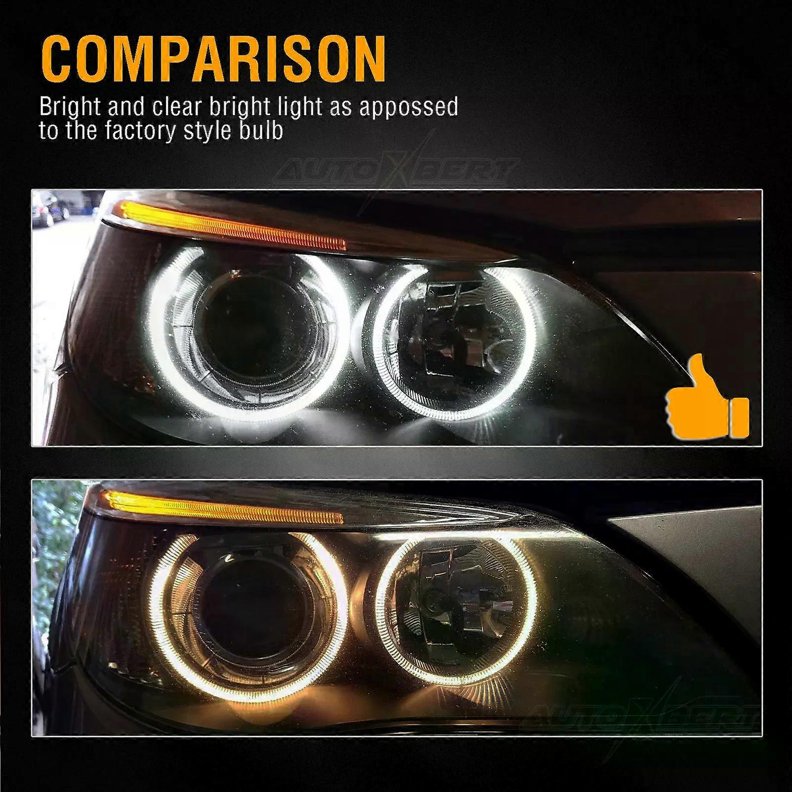 For BMW E60 E61 E63 E39 E87 E53 E66 Angel Eyes Halo Light 2x LED Bulbs 6000K Headlight Side ...