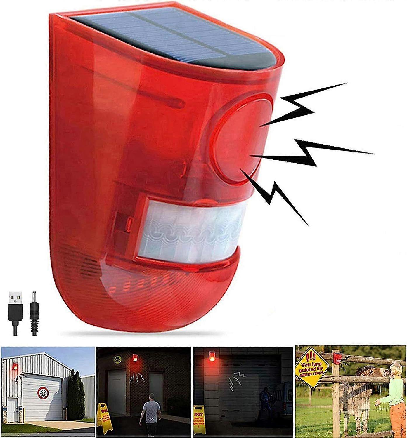 Solar Powered Sound and Light Alarm Motion Detector 110 Decibel Siren ...