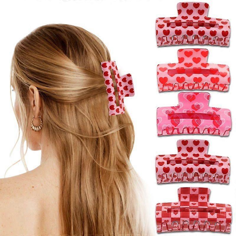 5 PCS Valentine's Day Hair Claw Clips, Large Square Claw Clip for Thick ...