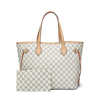 Women Checkered Tote Shoulder Bag Messenger Bag Purse Pu Leather ...