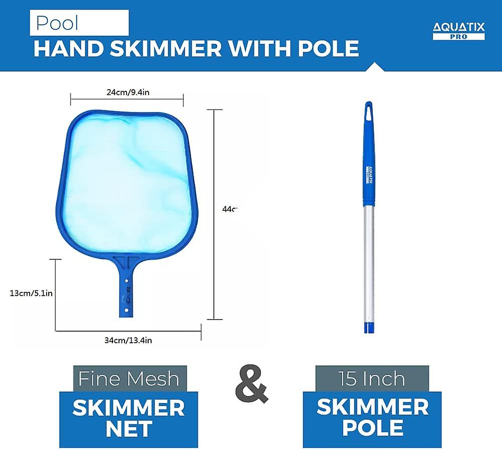 Pro Hand Skimmer for Hot Tub, Spa, Swimming Pool, 15 Inch Aluminum Pole, Fine Mesh Net, for ...