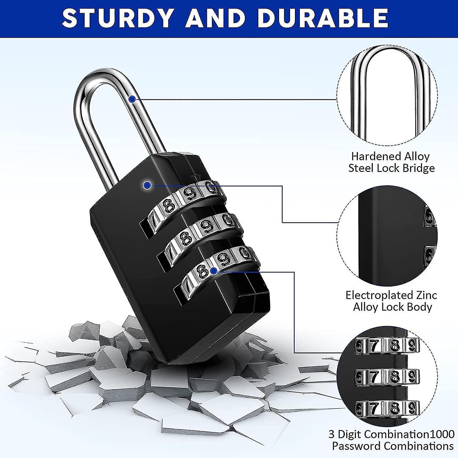 50 Pieces Small Combination Lock 3 Digit Combination Lock Small Padlock ...