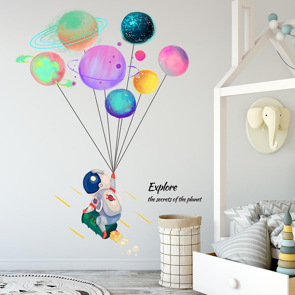 Astronaut Wall Stickers, Cartoon Spaceman Outer Planet Creative DIY Art Vinyl Removable Wall ...