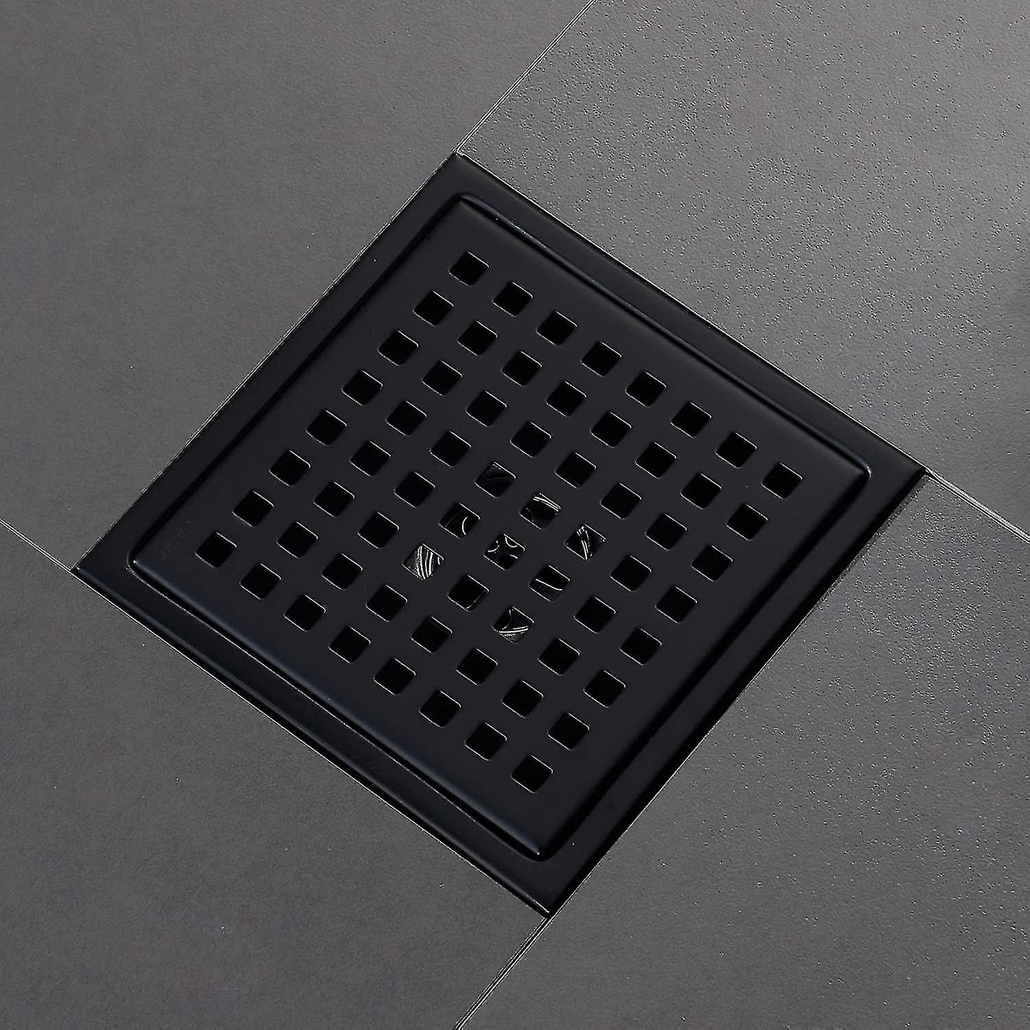 6" Square Shower Floor Drain Black Matte, Grille With Removable Cover ...