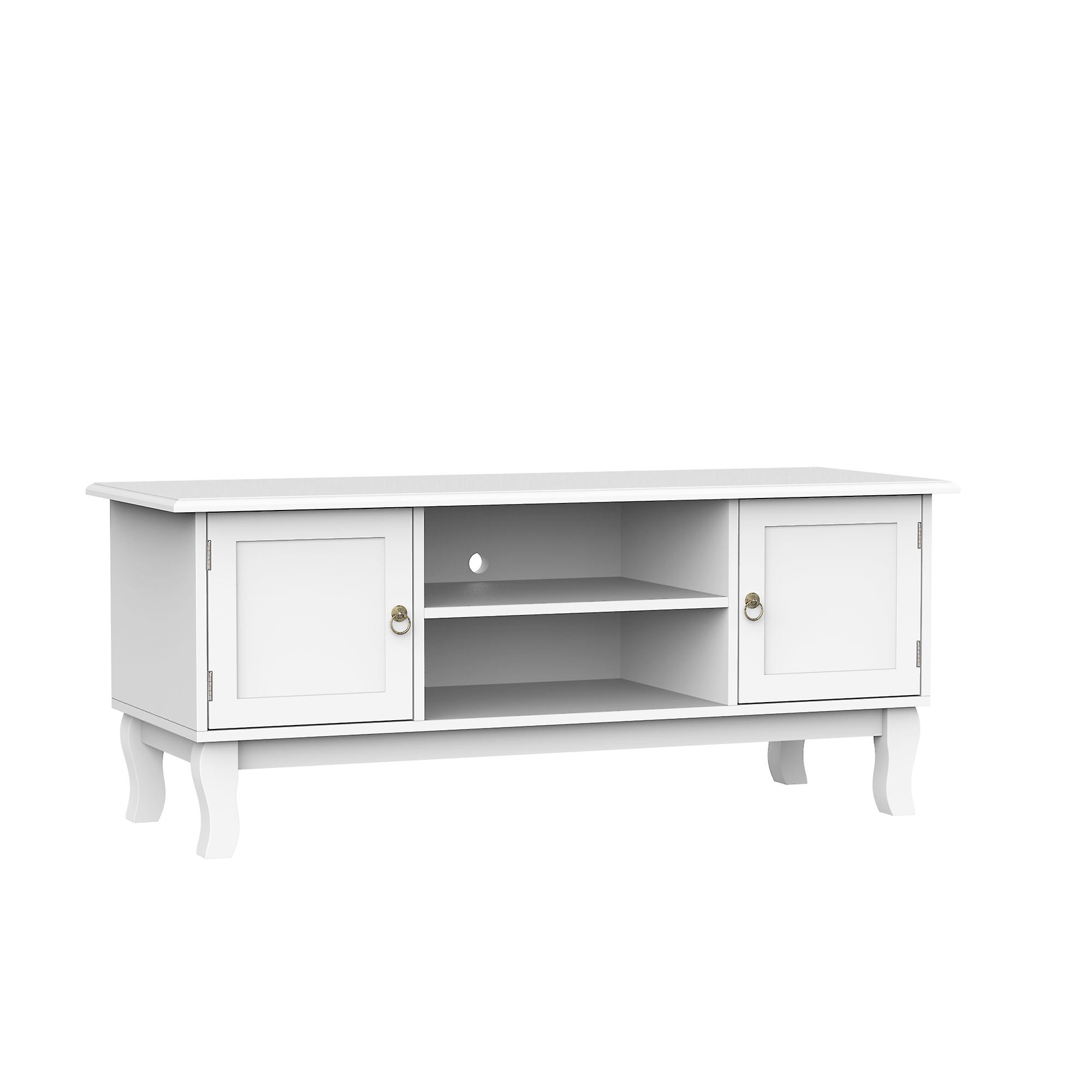 HOMCOM TV Stand Unit Corner Table Modern Eco-friendly MDF Ivory White ...