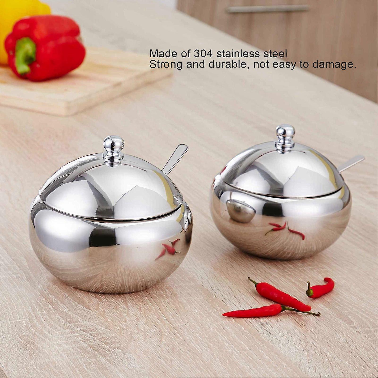 Sugar Bowl, Stainless Steel Sugar Pot with Lid and Spoon, Drum Shape ...