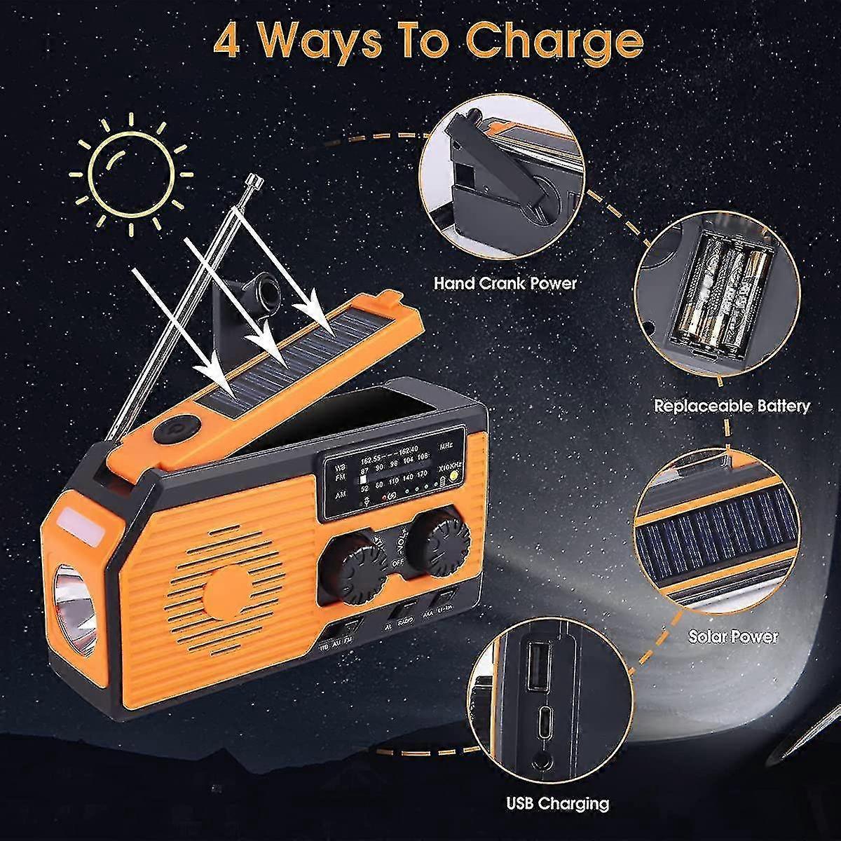 Solar Powered Radio, 5000mah Waterproof Rechargeable Portable Dynamo ...