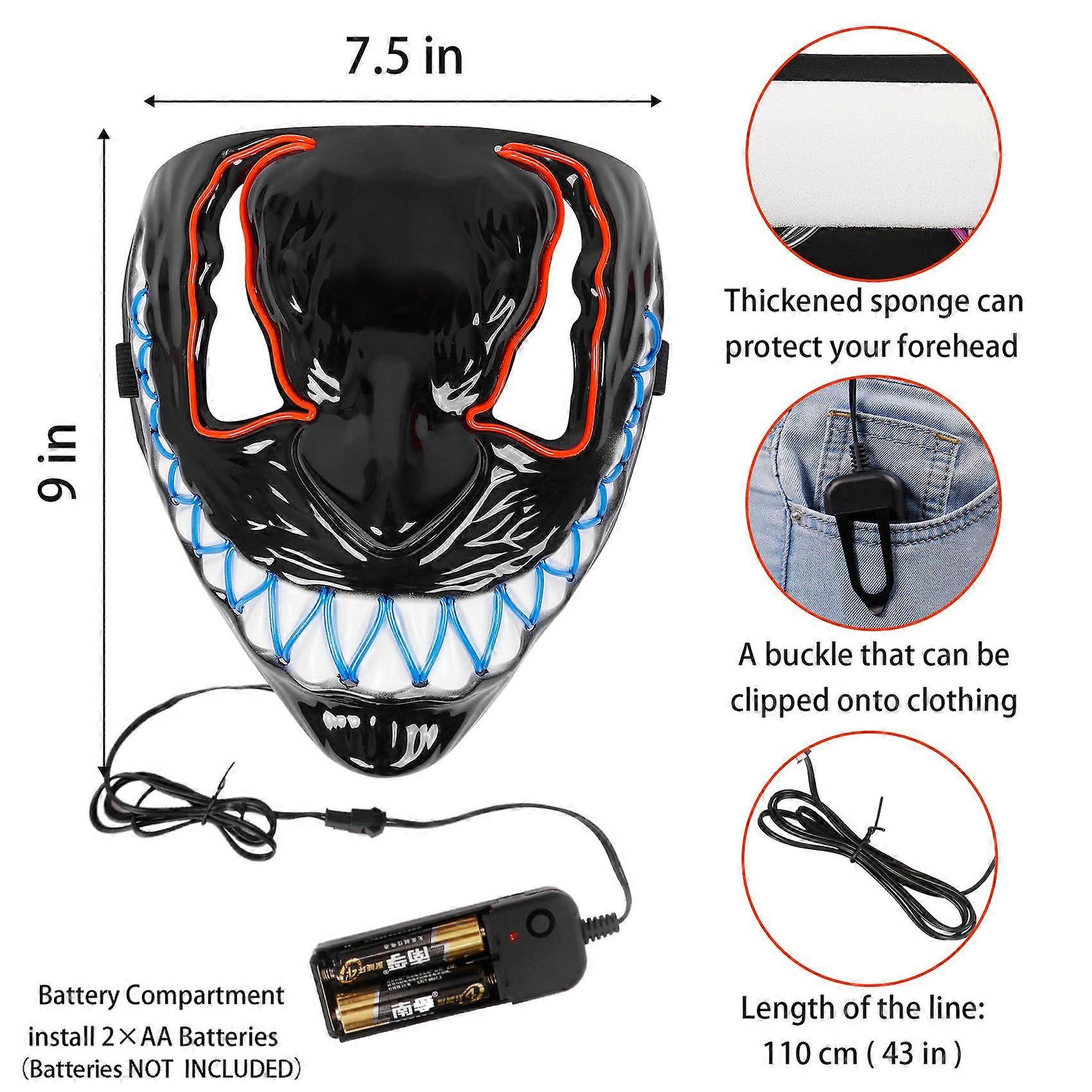 Halloween Mask LED Light Up Mask for Adults Neon Glow Masks with Dark ...