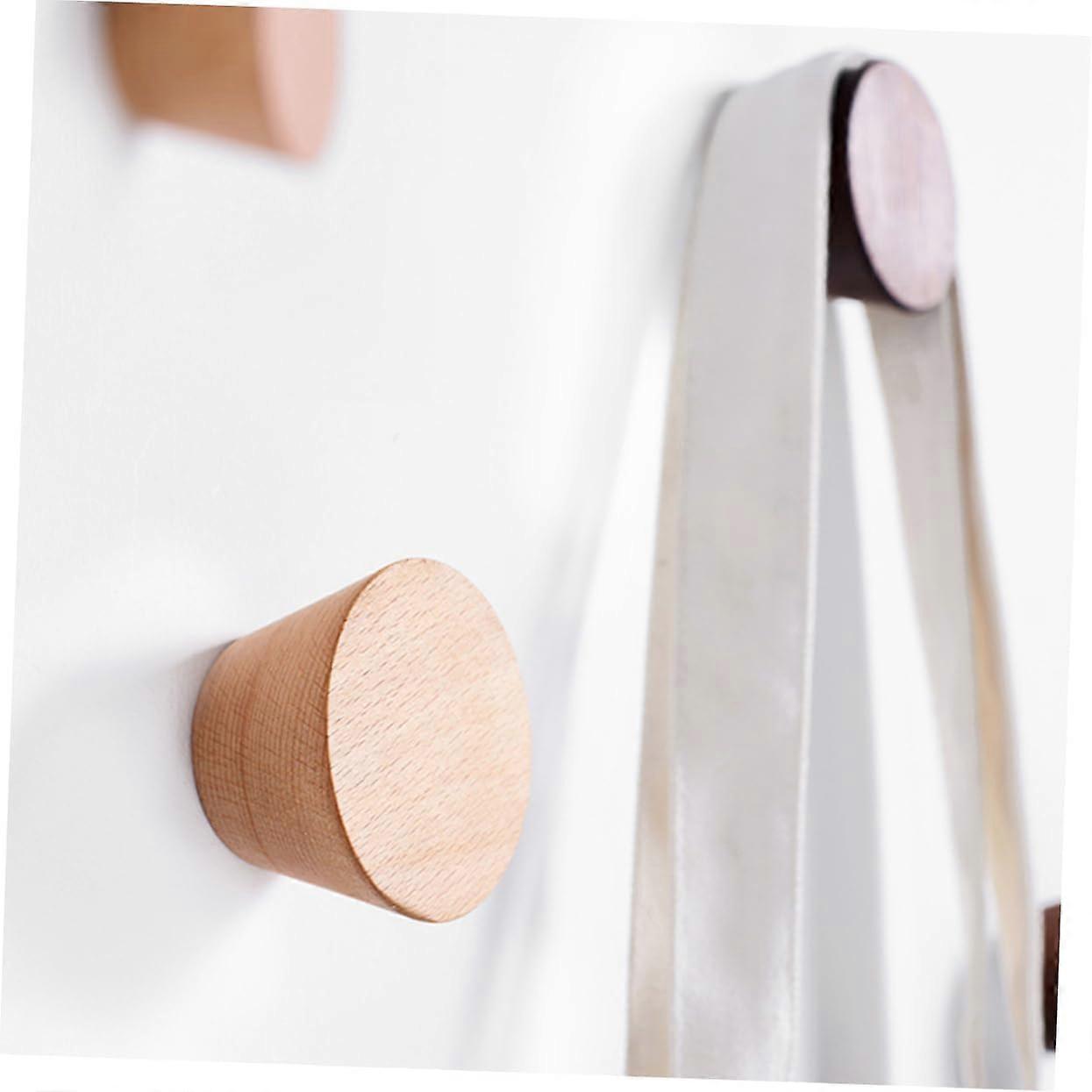 Wooden Wall Hook Round Coat Rack, 5 Pieces Natural Wood Coat Hook ...