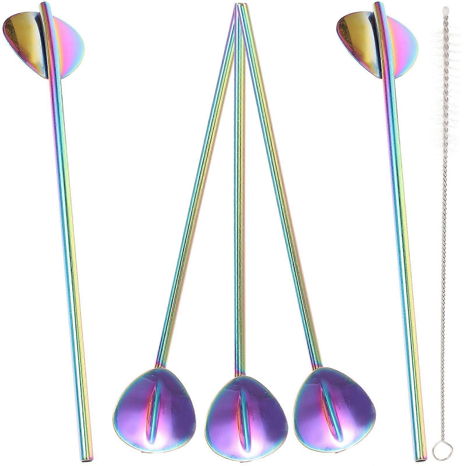 1 Set Spoon Straws Drinking Straws Metal Drinks Stir Spoon with Straw ...