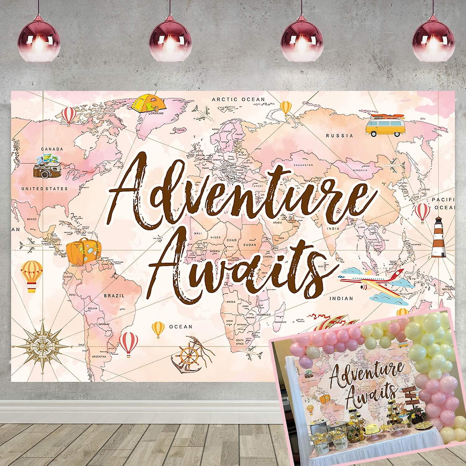 Adventure Awaits Backdrop 7x5ft Travel Themed Adventure Waiting Party ...