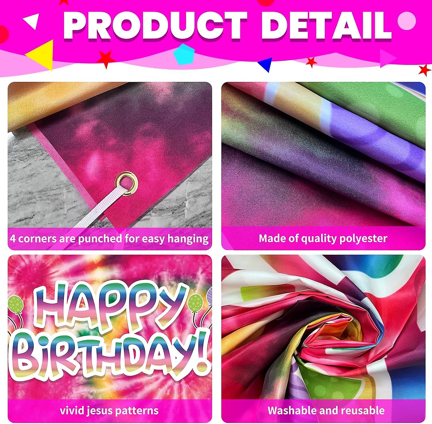 Tie Dye Birthday Party Backdrop Banner Decorations Tie Dye Themed Happy ...