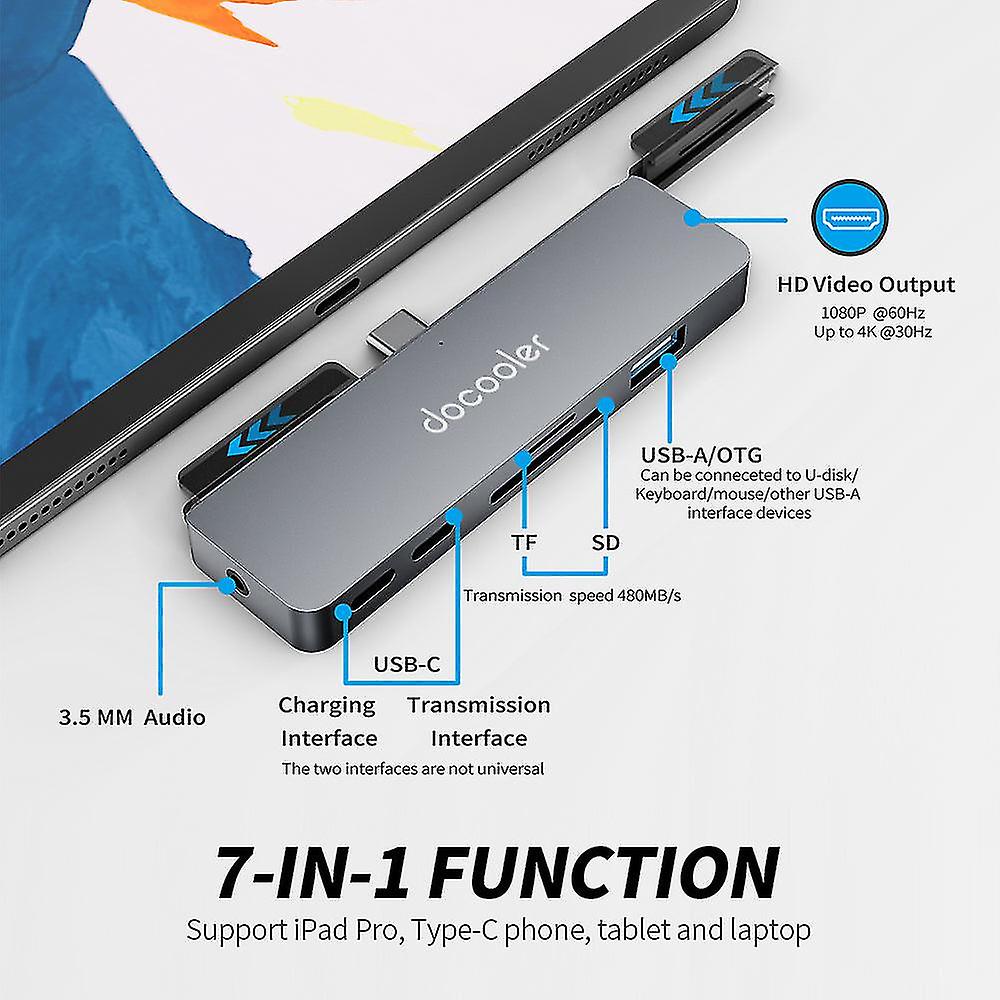 Docooler 7-in-1 Type-c Hub With Usb3.0 Audio Hd Port Tf Sd Card Slots Compatible With Ipad Pro ...