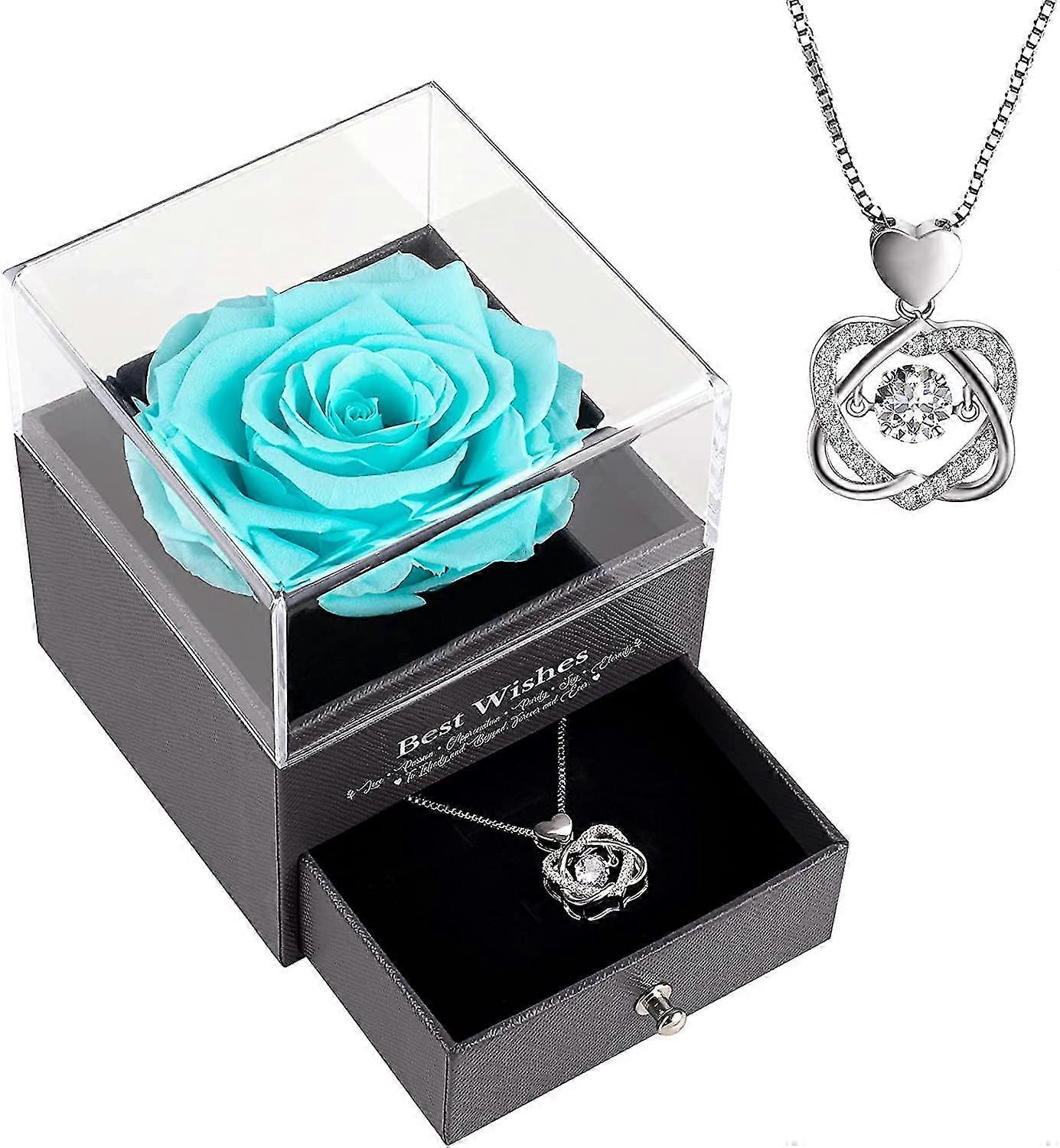 Preserved Flower Rose Red Gift Box With Necklace Best Gift For Mother's ...