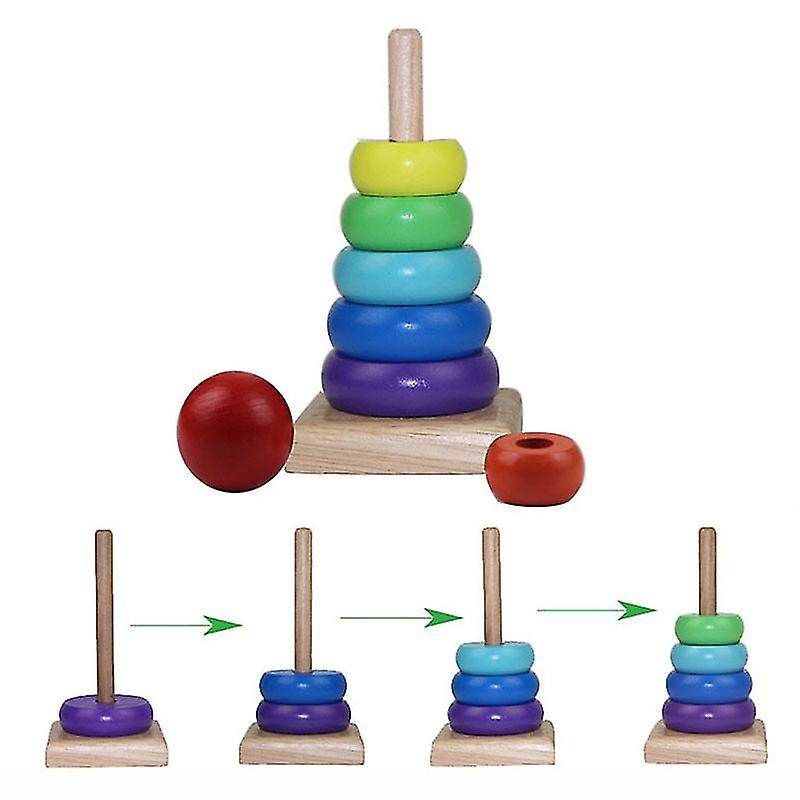 Children's Toy Stackable Ring Tower Building Block Rainbow Shape Baby ...