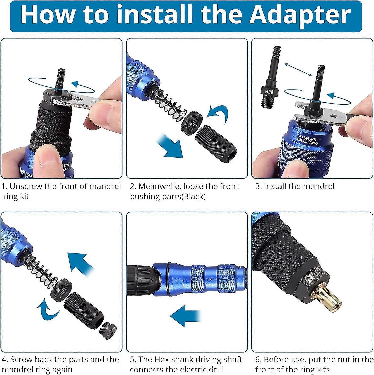 Rivet Nut Attachment, Professional Rivet Nut Adapter Kit for Electric ...