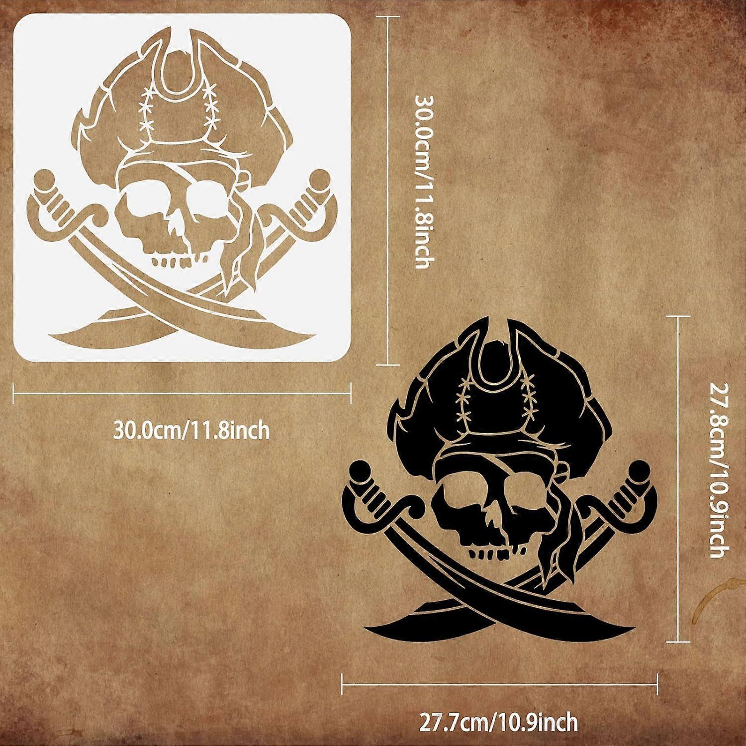 Pirate Skull Stencil 11.8x11.8 inch Skull Drawing Painting Stencils ...