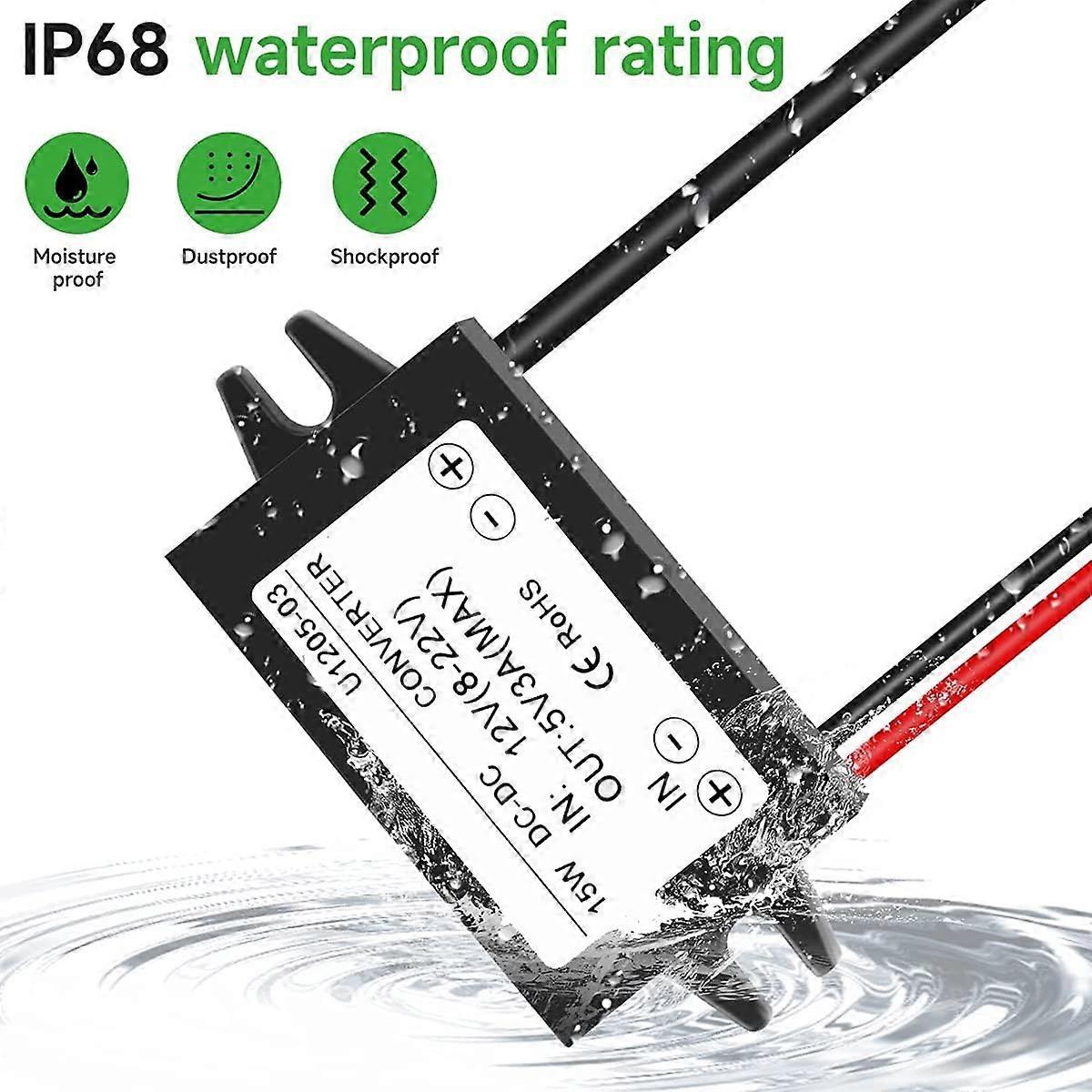 1 Piece Waterproof 12V to 5V 3A Converter, Type C USB C DC-DC Step Down ...