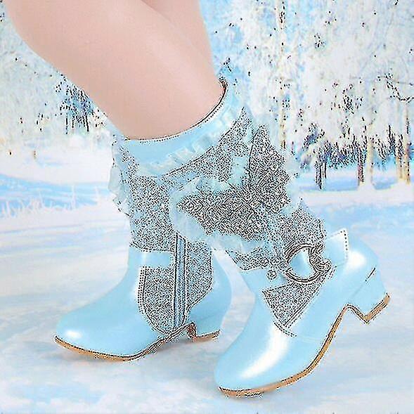 Girls Glitter Boots Warm Lined Long Boots Rhinestones Bow School Shoes ...