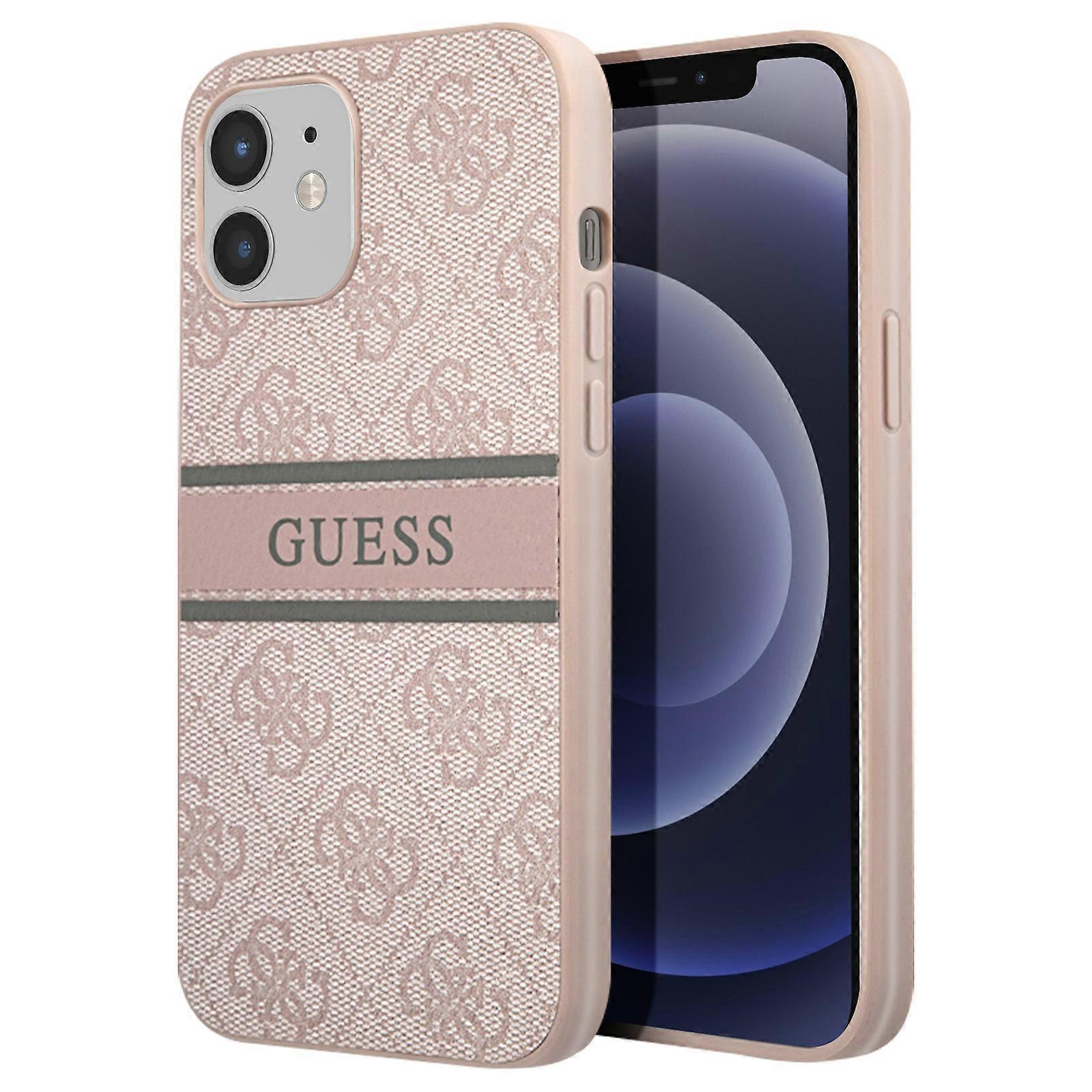Case for iPhone 12 with Print and Monochrome Band Luxury, Light Pink ...