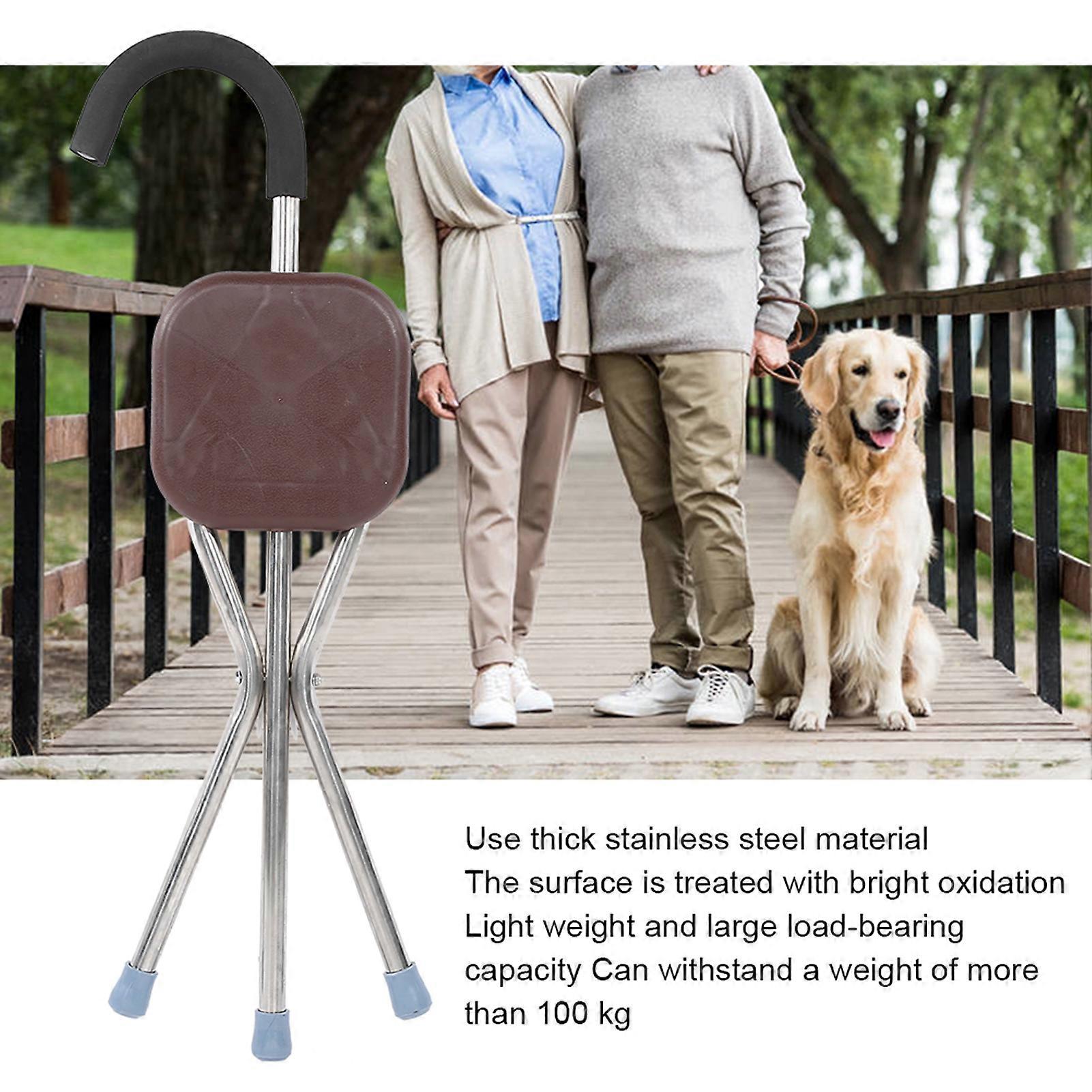 Folding Cane Stool Portable Walking Stick Chair Stainless Steel Elderly ...