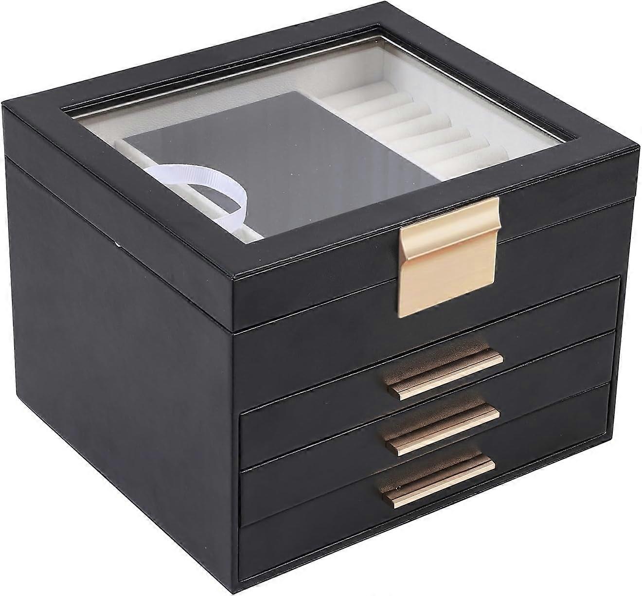 Jewelry Box, 4 Layer Jewelry Storage Box with 3 Drawers, Jewelry Rack ...