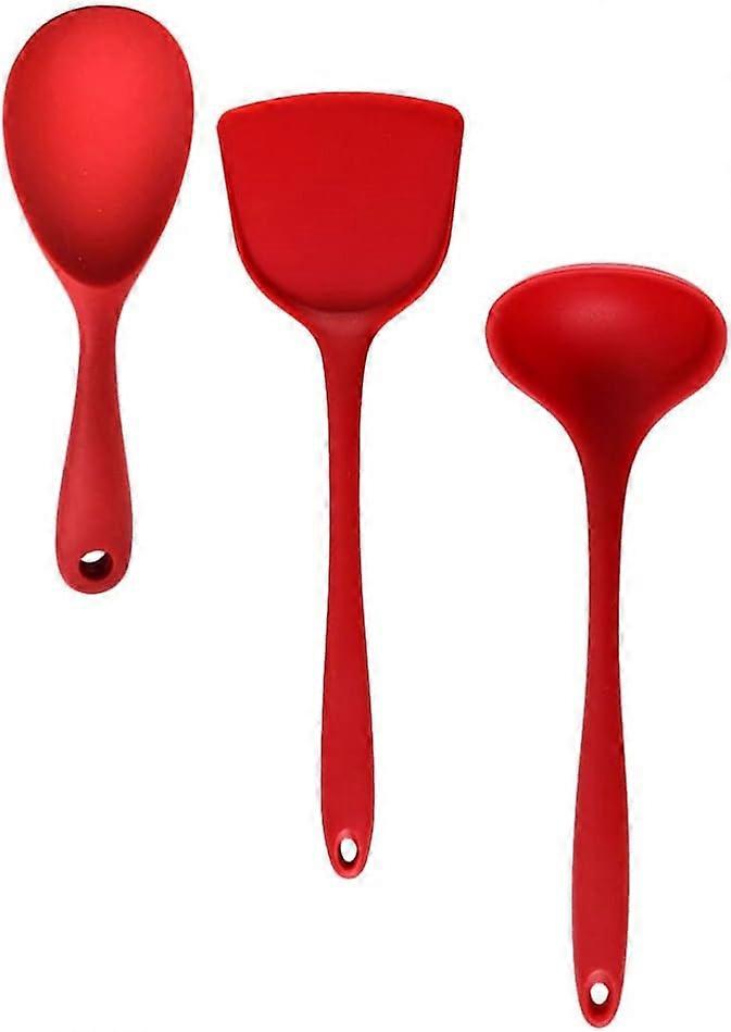 3Pcs Silicone Mixing Spoon Long Nonstick Kitchen Spoon Silicone Serving ...