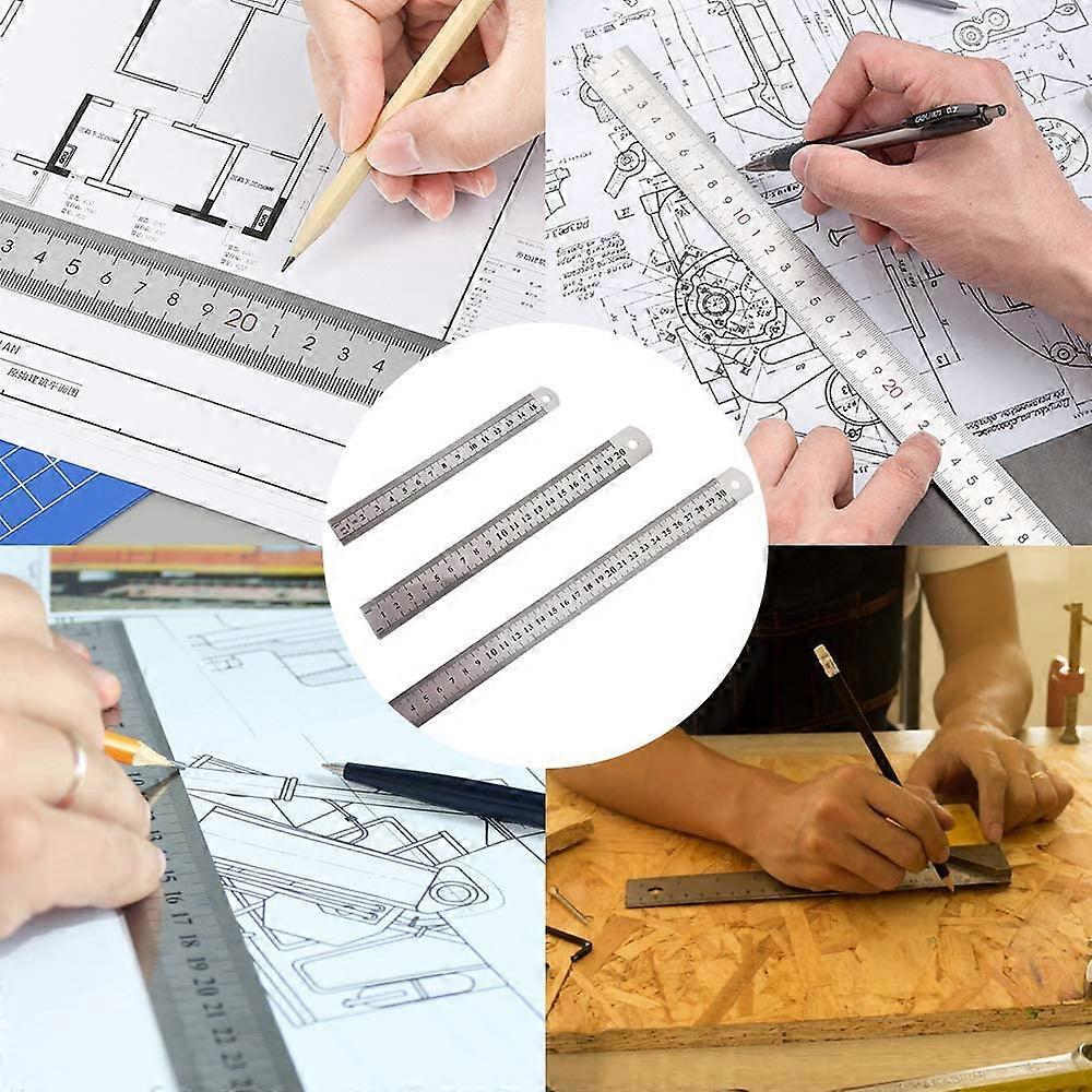 Set of 3 Stainless Steel Rulers, Metal Rulers Precision Ruler Kit ...