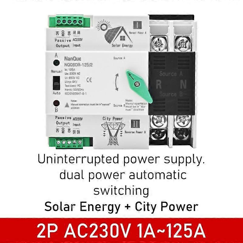 ATS Switch Dual Power Automatic Transfer 2P 125A 63A 100A AC DC Solar ...