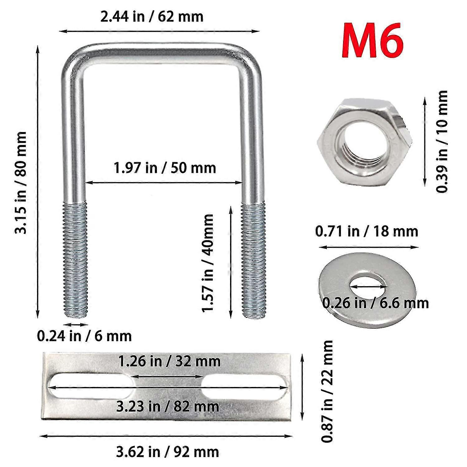4 Pieces U-bolts M6 U-bolt 80 X 50mm, Stainless Steel U-bolt With Nut ...