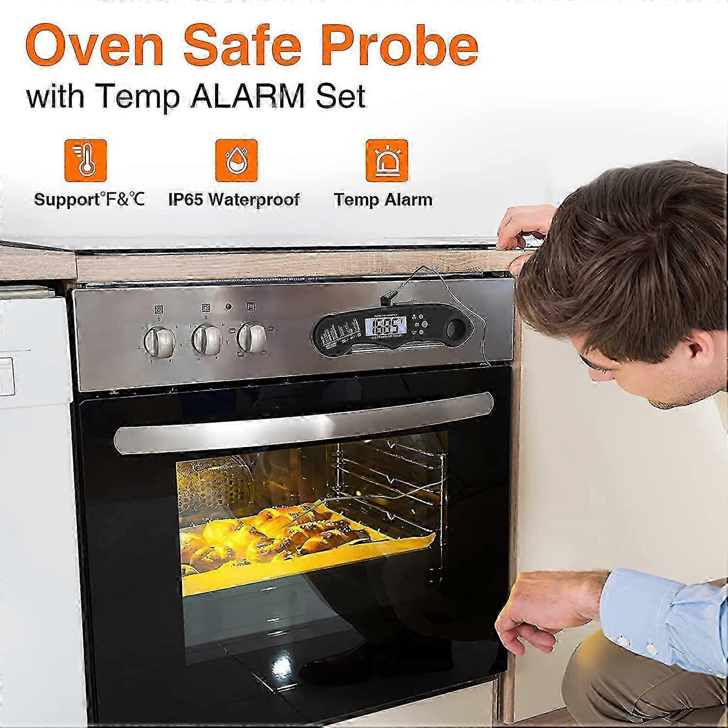 Meat Thermometers, 2 In 1 Waterproof Food Thermometer With Alarm Set ...