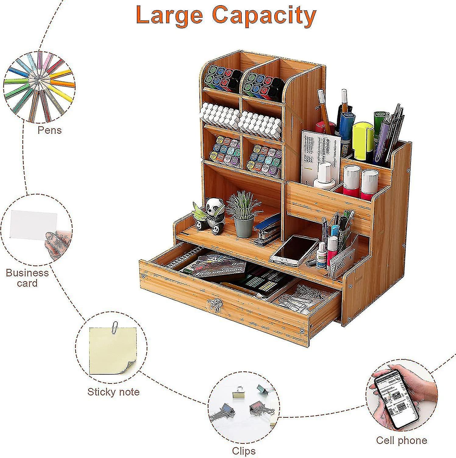 Laiseng Wooden Desk Organiser Diy Desktop Tidy Pen Holder Large ...