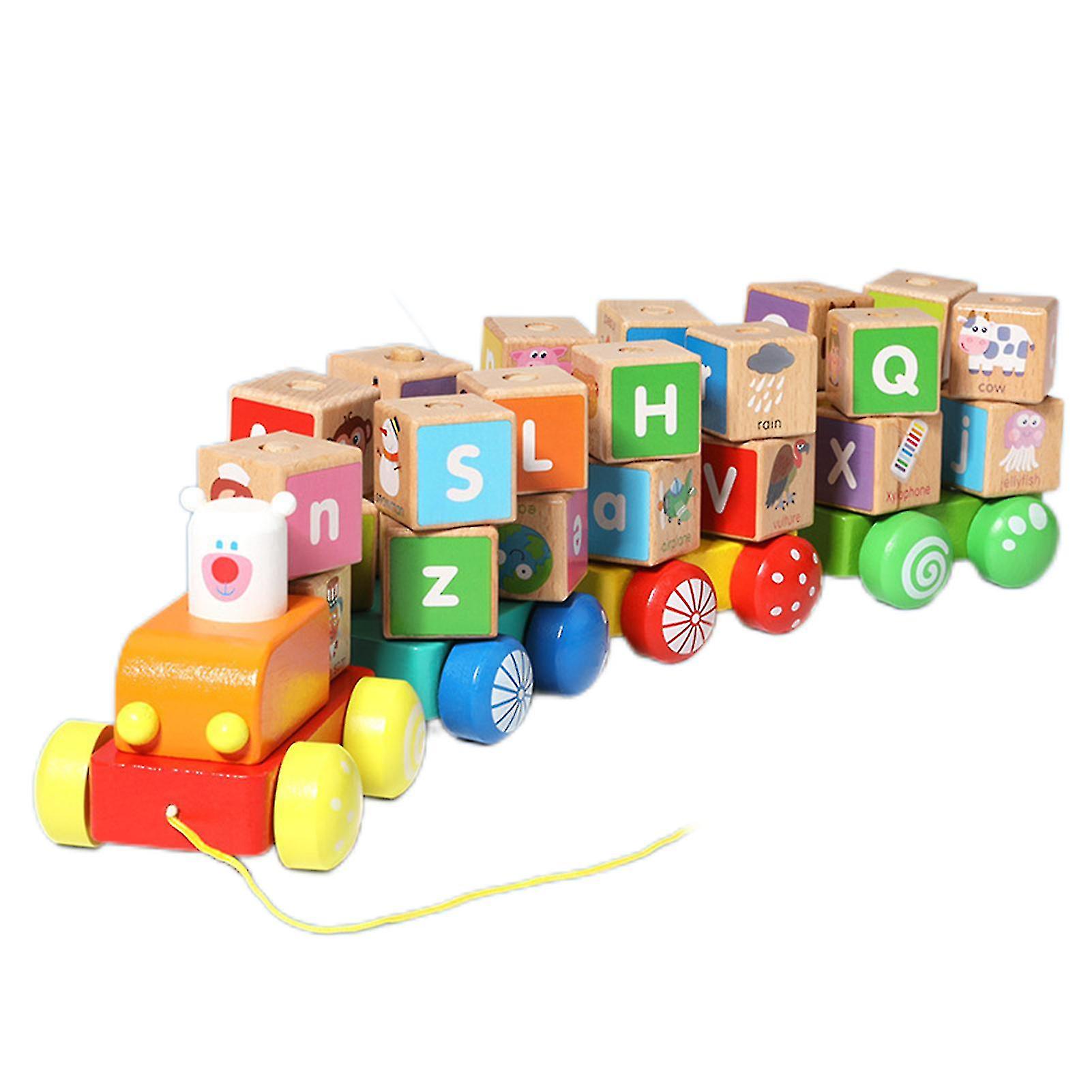 Wood Alphabet Train Toy Train Toys 26 Pcs Alphabet Letters Block Set ...