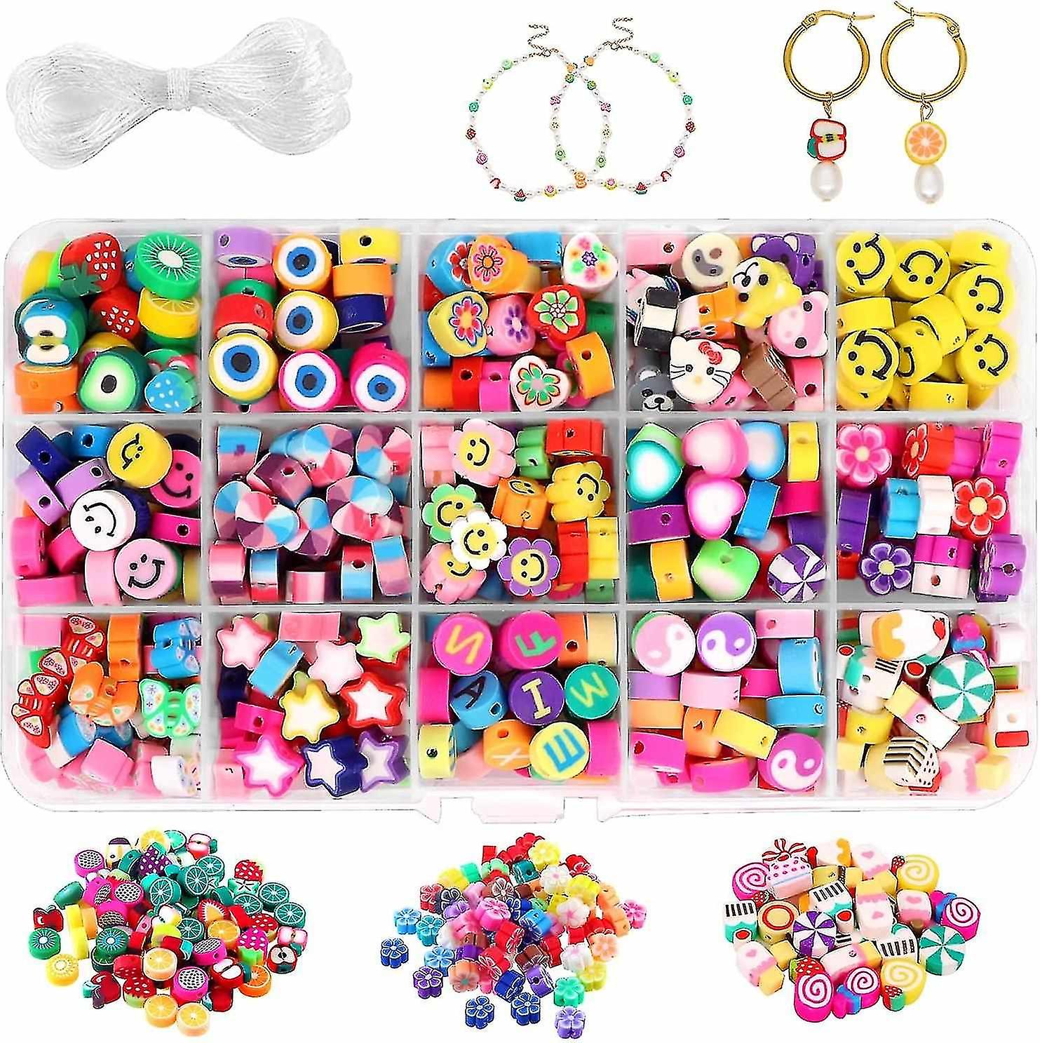 300stk Frugt Smiley Håndlavet Polymer Lerperler 15 Styles Flower Letter ...